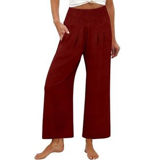 Generic Pantalon Palazzo court &agrave; jambes larges pour femme - Taille haute - Coupe droite - L&eacute;ger - Pour l&eacute;t&eacute;, la plage, les vacances, le salon - Style d&eacute;contra