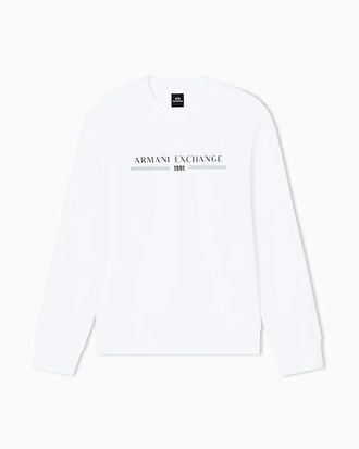A|X Armani Exchange Long Sleeve Big Front Logo Relaxed Fit Maillot de surv&ecirc;tement, Blanc cass&eacute;, L Homme