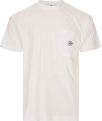 Stone Island Homme, Tops, Blanc, Taille: L T-shirt slim en jersey de coton &agrave; effet Fissato