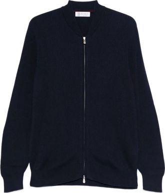 Brunello Cucinelli Homme, Pulls, Bleu, Taille: 2XL Gilet Zipp&eacute; C&ocirc;tel&eacute;