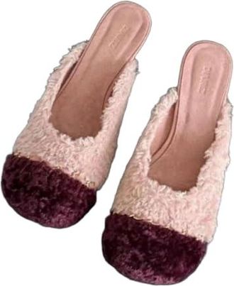 Generic JCVBN Pantoufles courtes en peluche pour femme avec cha&icirc;ne en m&eacute;tal - Pour lautomne et lhiver - Mules moelleuses - Chaussures confortables et antid&eacute;ra