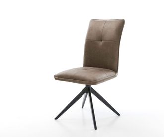 DELIFE Drehstuhl Maddy-Flex Mikrofaser Taupe Vintage Kreuzgestell breit Schwarz 360&deg; drehbar Wippfunktion, Esszimmerst&uuml;hle