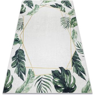RugsX Andre 1168 Waschteppich Monstera-Bl&auml;tter, geometrisch Anti-Rutsch - wei&szlig; / gr&uuml;n green 120x170 cm