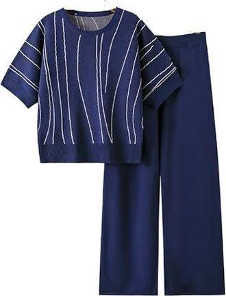 Generic Combinaison décontractée à manches chauve-souris pour femme - Deux pièces - Pantalon à rayures larges en été., 2, Taille unique