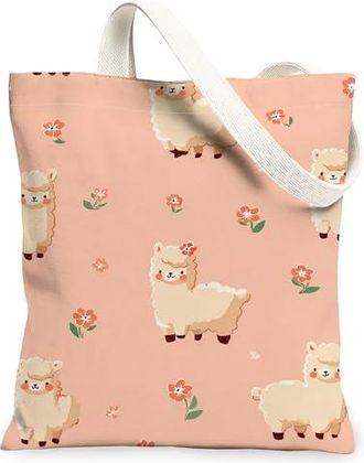 Generic Joli sac fourre-tout en toile motif lama floral, sacs d&eacute;picerie, sacs d&eacute;picerie, l&eacute;gers et lavables en toile pour le shopping, la plage, p&ecirc;che, 13x15 