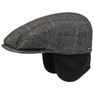 Stetson Kent Flatcap Herren Schieberm&uuml;tze Fischgr&auml;tmuster Ohrenklappen Herbst Winter grau-schwarz XXL (62-63 cm)