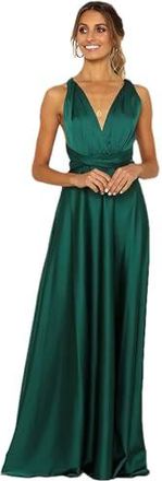 Jamron Femme El&eacute;gant Col en V Profond Robe Satin de Soir&eacute;e Multi Way Robe Portefeuille Robe de Bal Maxi Longue Vert SN0703227 XXL