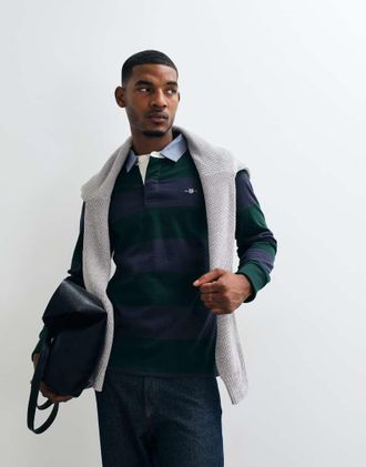 GANT polo rugby ray&eacute; &eacute;pais vert tartan