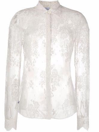 Carine Gilson chemise &agrave; dentelle appliqu&eacute;e - Blanc