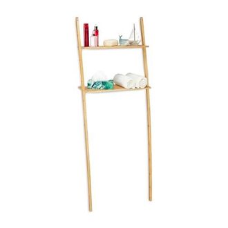 Relaxdays Waschmaschinenregal Bambus, 2 Ablagen, Überbauregal Badezimmer, HBT: 175 x 66 x 30 cm, Toilettenregal, Natur, 1 Stück
