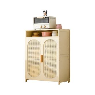 Generic Gro&szlig;z&uuml;giger Aufbewahrungsschrank, Flurschrank aus Holz, Doppelt&uuml;ren in Rattanoptik mit offenen Regalen, geeignet for Wohn- und Esszimmer(Color2,64x32x