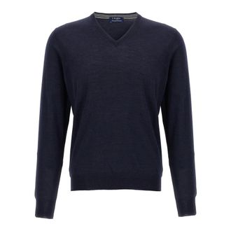 Barba Woll- und Seidenpullover mit V-Ausschnitt - - Knitwear - Herren - Blau - 4XL