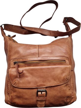 Bear Design Shopper Beuteltasche Schultertasche Anna CL32612 gewaschenes Leder Vintage Used Look 30/27/9 cm (Cognac)
