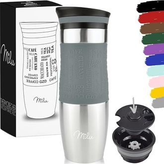 Milu Mug Isotherme Etanche 370ml, 450ml I Thermos Caf&eacute;-Th&eacute; I Tasse isol&eacute;e pour caf&eacute; et th&eacute; &agrave; emporter, Double Paroi Isol&eacute;e sous Vide, Acier Inoxydable I Ta