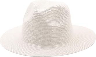 Generic Chapeau Fedora Panama unisexe pliable - Chapeau de soleil en paille r&eacute;glable &agrave; large bord pour homme et femme, casquette de plage pliable pour voyage,