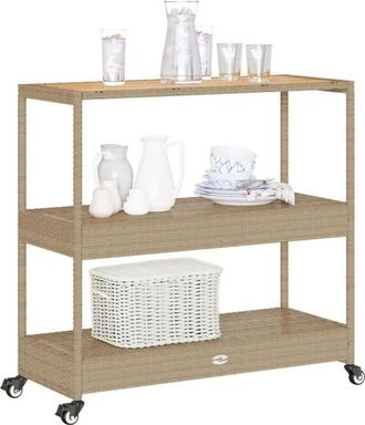 vidaXL vidaXL Barwagen 3 Ebenen Beige Rattan Akazie Holz