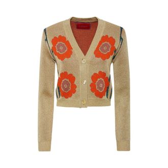 La DoubleJ Femme, Pulls, Beige, Taille: 40 FR Cardigan Col V Or Scintillant