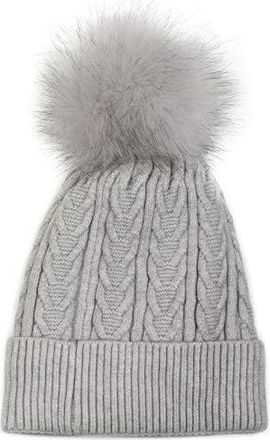 styleBREAKER Ladies Fine Knit Pom Pom Hat with Cable Pattern, Faux Fur Pom Pom Beanie, Lined Winter Knit Hat 04024100 (en Anglais), Couleur:Gris Clair