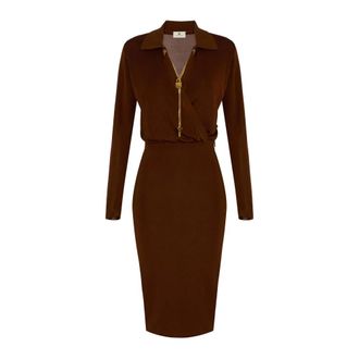 Elisabetta Franchi Viscose-Garn-Kleid mit Juwelenkette - - Dresses - Damen - Braun - XS