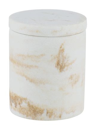 WENKO Universaldose Odos, Aufbewahrungsdose, f&uuml;r Schmuck und Accessoires, aus stabilem Polyresin in Marmor Optik, &Oslash; 8,5 x 10 cm, Wei&szlig;/Gold