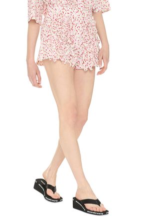 Msgm Cherry-Print Cotton with Ruffled Trim Shorts - Pink