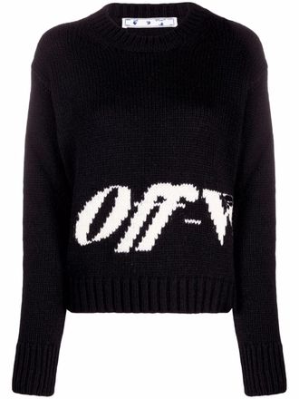 Off-white pull &agrave; logo en maille intarsia - Noir
