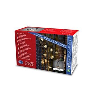 Konstsmide LED Biergartenkette, klar, mit LED Topfen, 10 klare Birnen / 100 bernsteinfarbene Dioden, 3V Außentrafo, weißes Kabel - 2375-800