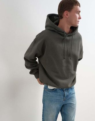 Topman hoodie coupe carr&eacute;e effet us&eacute; kaki d&eacute;lav&eacute;-Vert