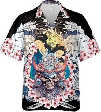 Keephen Japonais Samoura&iuml; Impression 3D Chemise Hawaiienne Femmes Hommes Chemise &agrave; Boutons Casual Bowling Chemise &Eacute;t&eacute; Manches Courtes Chemisier