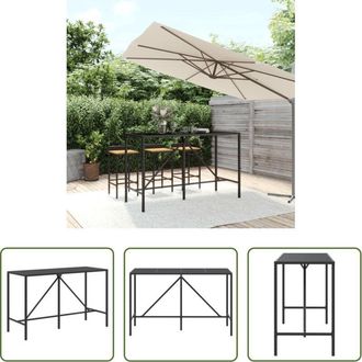 vidaXL Gartenm&ouml;bel - Bartisch mit Glasplatte Schwarz 180x70x110 cm Poly Rattan