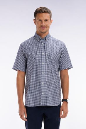 Eden Park Chemise &Agrave; Manches Courtes Vichy En Coton Bleu Fonc&eacute; Coupe Droite