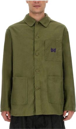 Needles Homme, Vestes, Vert, Taille: XS Veste-chemise boutonn&eacute;e &agrave; ourlet droit
