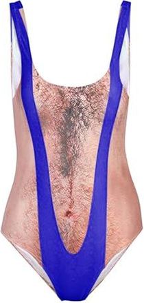 Generic Maillot De Bain Femme Drole,Femmes One Piece 3D De Faux Maillot De Bain Bikini Chest Cheveux Imprimer Maillots De Bain Drôles,Maillot de Bain Femme 1 