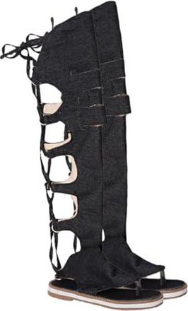 FOMIYES Sandales Plates Femme Style Romain à Tige Haute Sandales été Mode à Semelle Antidérapante Tropeziennes Décontractées pour Marche et Shopping