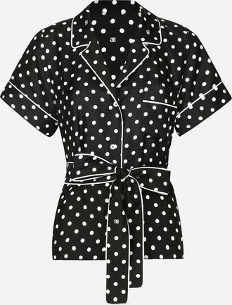 Dolce & Gabbana Kurzarm-pyjamabluse Aus Seide Mit Punkteprint - Frau Blusen Und Tops Drucken 40
