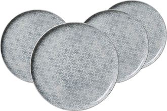 Ritzenhoff & Breker Porto Speiseteller 4er Set | &Oslash; 26,5 cm | Flache Essteller mit folkloristischem Muster | Porzellan | Sp&uuml;lmaschinen- & Mikrowellengeeignet | Graublau