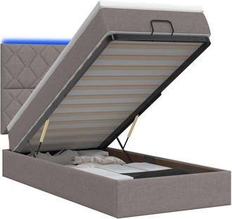 vidaXL Letto Ottomano Con Materasso E Led Tortora 100 X 200 Cm Tessuto Vidaxl