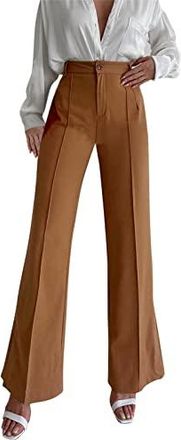 Generic Pantalon d&eacute;contract&eacute; ample printemps 2026 pour femmes, pantalon de costume droit fendu, marron, L