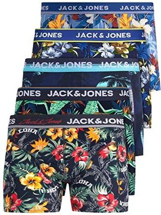 Jack & Jones 12213221 Lot de 5 boxers pour homme - Blanc noir bleu gris - 95 % coton - S M L XL XXL, Lot de 5 Mix 7, S