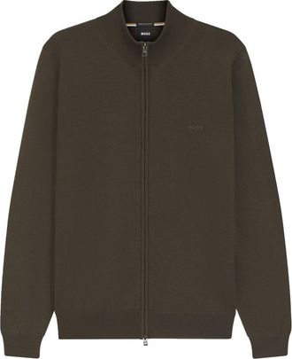 HUGO BOSS Strickjacke aus Schurwolle mit Label-Stickerei in