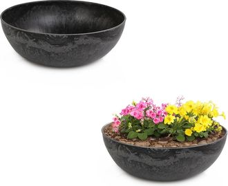 Matches 21 matches21 Pflanzschalen für draußen - 2 Vintage Dekoschalen schwarz marmoriert als Blumentopf Pflanztopf - Schale in 20 cm als Garten Vogeltränke Balk