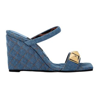 Philipp Plein Femme, Chaussures, Bleu, Taille: 39 EU Denim Sandales Wedge Studs