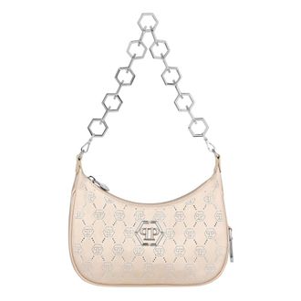 Philipp Plein Femme, Sacs, Beige, Taille: ONE Size Sac Bandouli&egrave;re en Satin Monogramme Strass