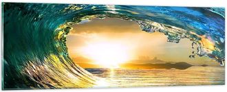 Arttor Panorama Bilder auf Glas Ozean Welle Sonne Klima Glasbild 90x30cm Wandbilder Dekoration Wohnzimmer Schlafzimmer Küche Klein Wanddeko Bild im Glas Wand