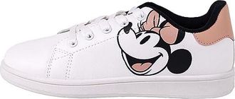 Disney Baskets Minnie Mouse - Couleur Blanche, Rose et Noire - Taille 32 - Fermeture à Lacets - Sneakers Streetwear en Polyester avec Semelle PVC - Produit O