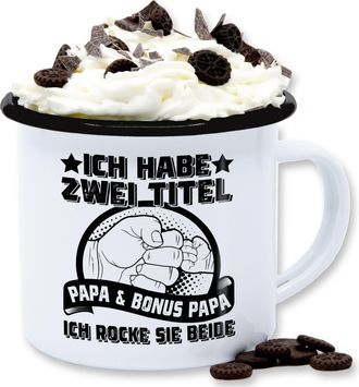 Shirtracer Emaille Tasse Blechtasse - Geschenk zum Vatertag - Ich habe zwei Titel - Papa und Bonus Papa - ich rocke sie beide - 300 ml - Weiß Schwarz - vatertags