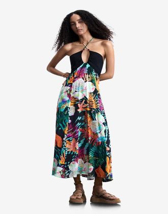 Desigual Robe longue &agrave; imprim&eacute; tropical - Noir