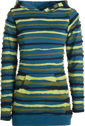 vishes Alternative Bekleidung - Damen Kapuzenshirt Pullover Hoodie PSY Shirt mit Kapuze gestreift Streifen t&uuml;rkis 40