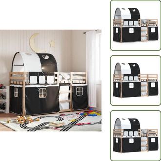 vidaXL Etagenbett mit Vorh&auml;ngen Wei&szlig; & Schwarz 80x200 cm Kiefernholz - Kinderzimmerm&ouml;bel - Hochbett - Etagenbett - Jugendzimmer - Holzbett