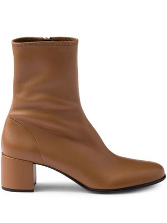 Prada bottines zippées à talon épais 55 mm - Marron